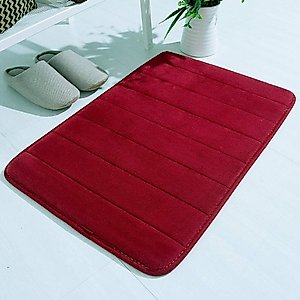 Memory Foam Bath Mat Rug - Absorbent Soft Memory Foam Mat Bathroom Rug Bathroom Non-Slip Bathroom Bedroom Floor Shower Rug Decoration (Red)