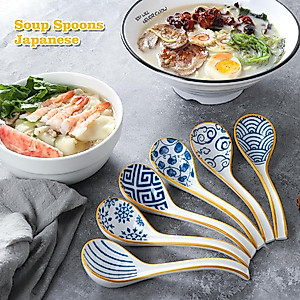 Soup Spoons Set of 6, Soup Dumplings Asian Soup Spoon Set Non-slip Bottom Japanese Spoons for Ramen Chinese Wonton, Dumplings, Pho, Noodle Soup Spoons