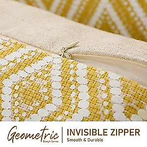 HPUK Decorative Throw Pillow Covers Set of 4 Geometric Design Linen Cushion Cover for Couch Sofa Living Room, 18"x18" inches, Ochre