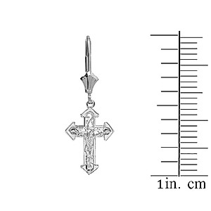 Dainty 14k White Gold Fitchee-Style Crucifix Cross Earrings