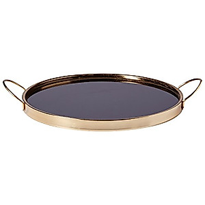 Amazon Brand – Rivet Contemporary Decorative Round Metal Serving Tray with Handles, 17.5-Inch, Black and Gold
