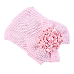 HUIXIANG Preemie Newborn Hospital Hat Soft Cotton Baby Girls Head Wrap with Big Bow Cap Nursery Beanie, A-3 Pack (0-3months), Baby