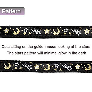 Cat Harness and Leash Set for Outdoor Walking Escape Proof Adjustable Soft Safety Strap with Golden Star and Moon Design Glow in The Dark Black Large