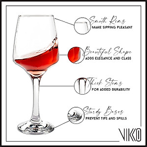 Vikko Wine Glasses, Set of 4 Red Wine Glasses, 12.75 Ounce Clear Wine Glass, Classic, Durable European Stemware