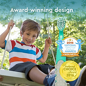 RADIUS Totz Plus Brush Kids Toothbrush Silky Soft BPA Free ADA Accepted Designed for Delicate Teeth & Gums for Children 3 Years & Up - MintCoolGrey - Pack of 1