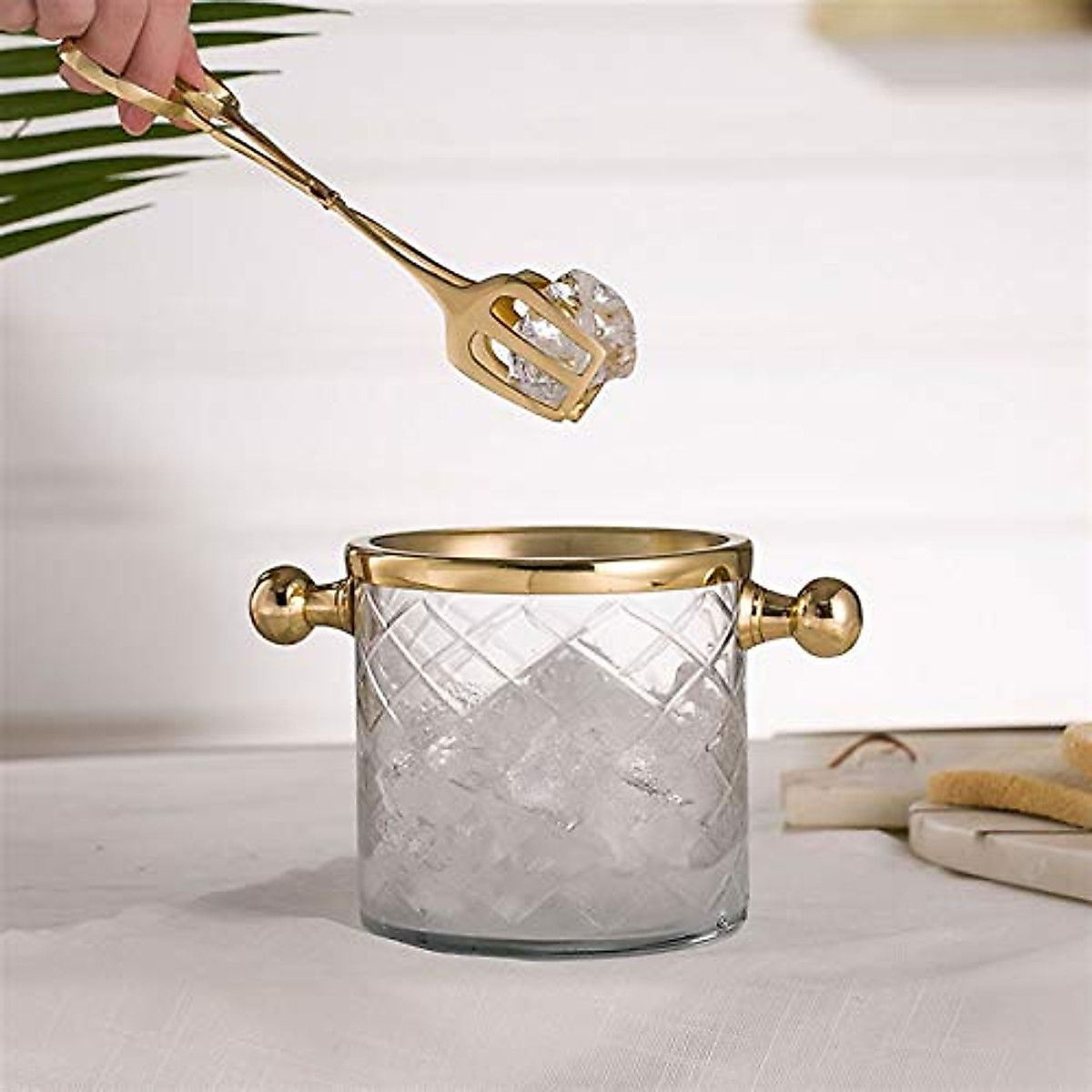 Ice Bucket Handmade Glass ice Bucket with ice Clip Dining Table Cooler Wine Wine Rack ice Bucket Champagne can Cooler for Parties