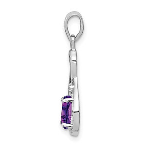 Sterling Silver Rhodium Plated Diamond and Amethyst Teardrop Pendant QQP2966AM