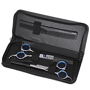 Hair Cutting Set, Professional Haircutting Barber Thinning Hairdressing Shears Set with Black Leather Case and Salon Cape