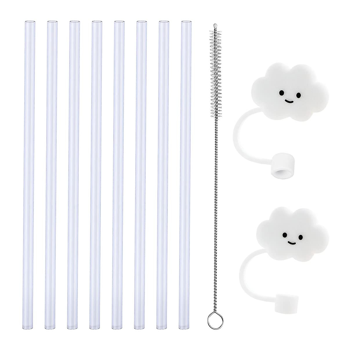 8 Pack Silicone Replacement Straws for 20/30/40 oz Cup,Long Straws with Cleaning Brush and Straw Covers Compatible with Stanley Cup Tumbler