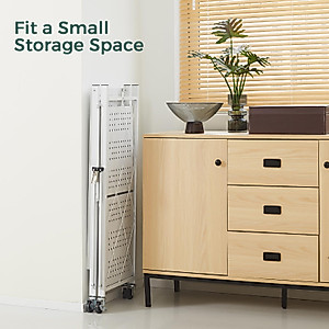 DEANIC 3 Tier Foldable Storage Shelves with Wheels, Large Capacity Shelving Unit, Freestanding Metal Wire Shelf Rack, No Assembly Organizer Rack for Garage Kitchen, Basement, Pantry(White)