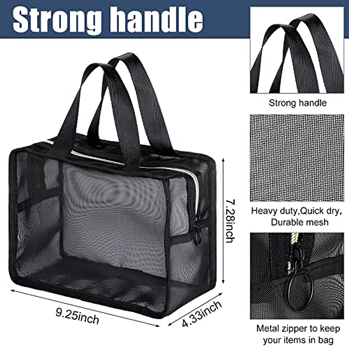 6 Pcs Mesh Shower Caddy Bag organizer Black Travel Gym Shower Bag Portable Hanging Shower Tote Quick Dry Mesh Toiletry Bag Nylon Caddy with Handles for Women Men College Dorm Bathroom Camp Essentials