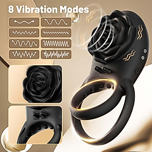 Vibrating Cock Ring Adult Sex Toys for Men, Silicone Penis Ring with Rose Clitoral Vibrator Couples Sex Toys, 8 Vibrations Adult Male Sex Toy Remote Control Vibrators for Men Female Couple Pleasure