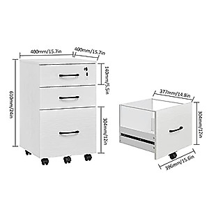 Panana 3 Drawer Wood Mobile File Cabinet, Under Desk Storage Drawers Small File Cabinet for Home Office (White)