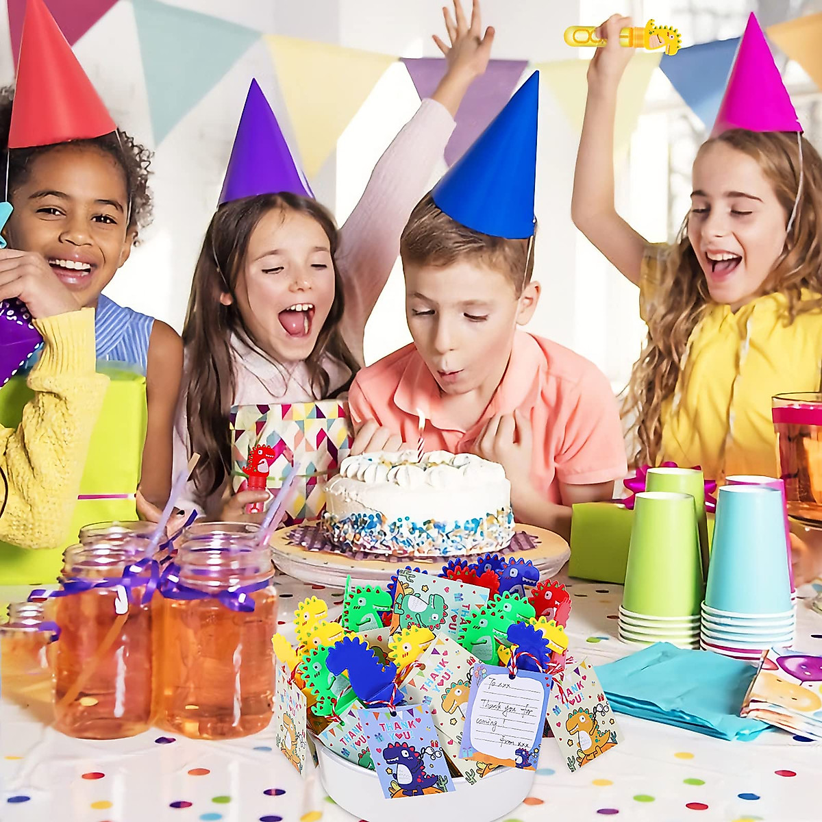 24Pcs Dinosaur Bubble Wands, Dinosaur Birthday party favors, Bubbles for Kids,Outdoor Toys, Goodie Bags Filler, Bubble Blowing Toys,Prize Boxes.(with 24 Gift Cards)