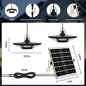 Yomisga Dual Head Solar Powered Shed Light Daytime Available Solar Pendant Lights Outdoor with Remote Control, Timer & Motion Sensor, 180 LED Solar Indoor Lights for Home, Shop, Garage, Barn…