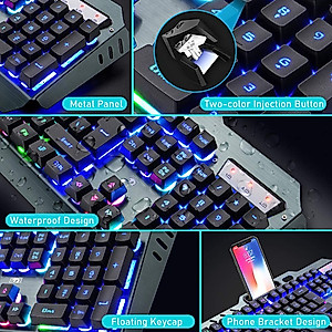 Wireless Gaming Keyboard and Mouse Combo, Rechargeable 16 Kinds RGB Backlit PC Gaming Keyboard Mouse w, Mechanical Feel Keyboard and 7 Color Gaming Mute Mouse for Windows Computer Gamers (Black)