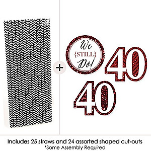 We Still Do Paper Straw Decor - 40th Wedding Anniversary Party Striped Decorative Straws - Set of 24