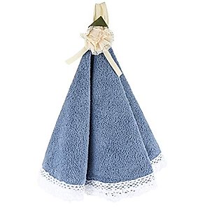Hemoton Soft Hanging Hand Towel Bathroom Hand Towels with Hanging Loops Microfiber Lace Hand Towels Soft Absorbent Kitchen Hand Towels Hanging Blue