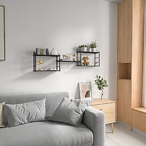 Adjustable Floating Shelf with Sturdy Metal Frame - Pine Wood DIY Long Shelves, Reclaimed Wood Shelves for Wall Storage, Wall Mounted Shelf for Multiple Purposes Perfect for Home and Office, Black