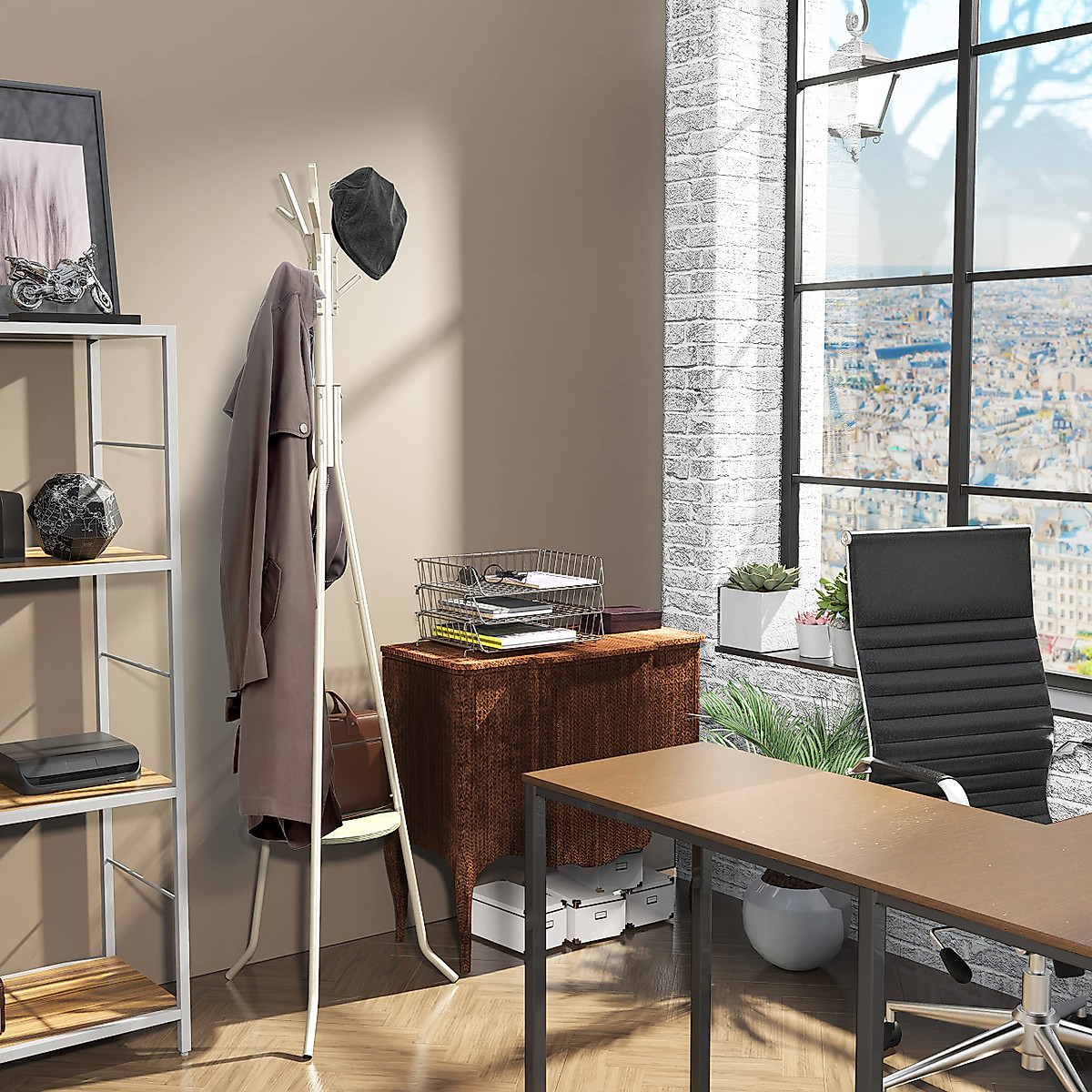 Simple Houseware Freestanding Coat Rack With Shelf, White