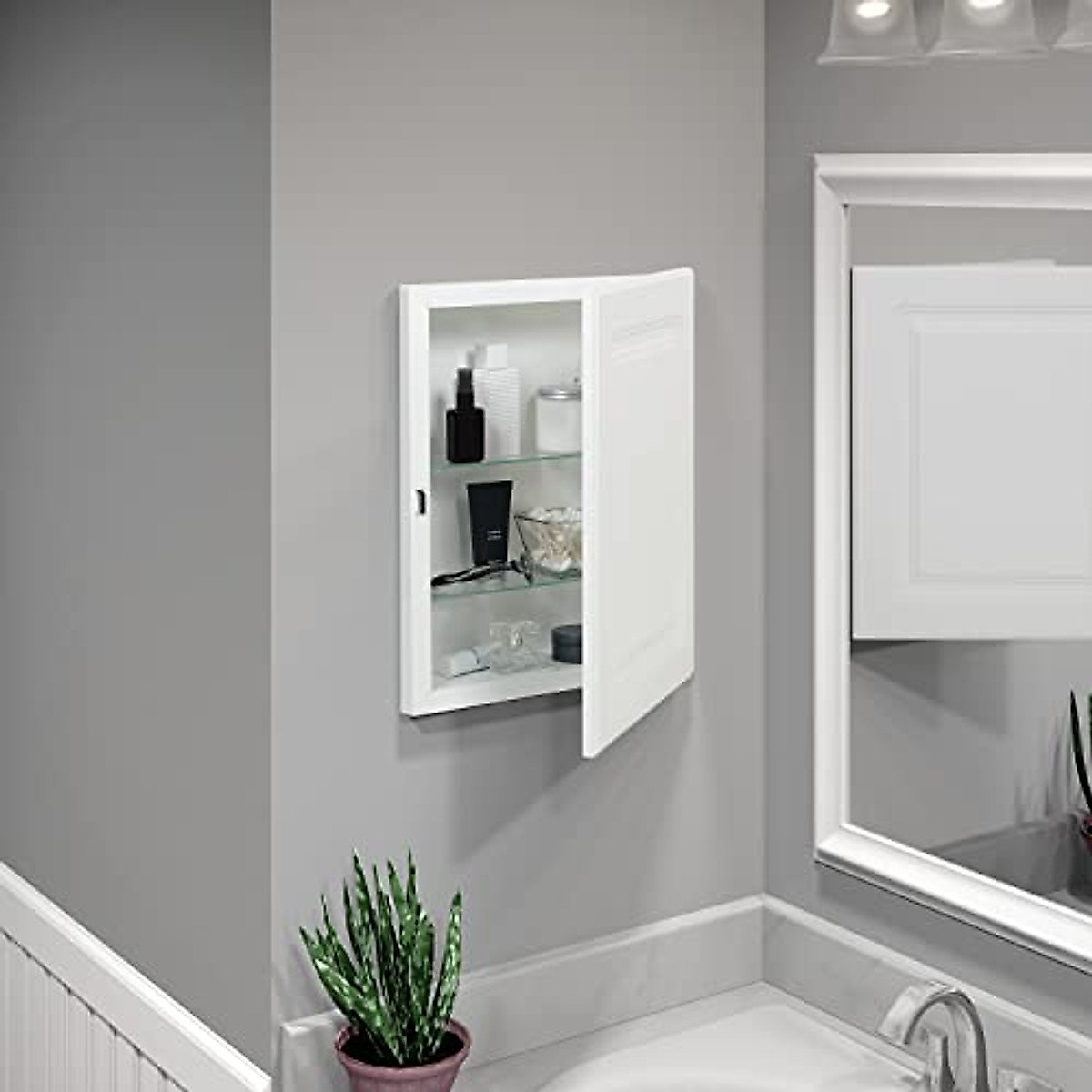 American Pride Recess-Mount Raised Panel Door Medicine Cabinet, 16" x 20", Steel Body, White