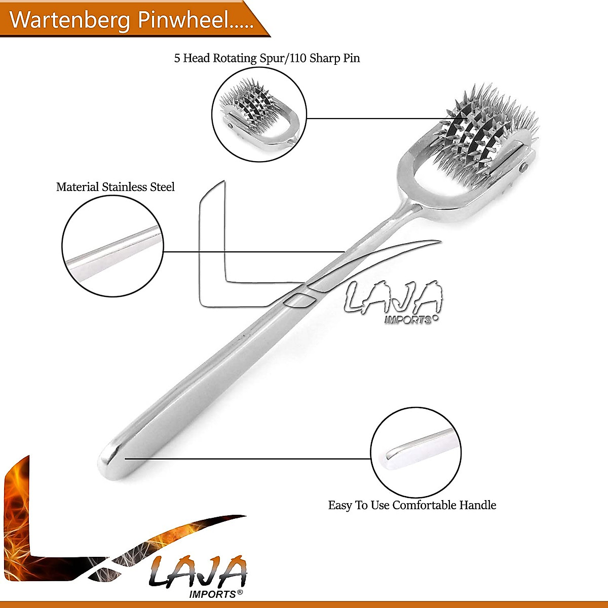 Laja Imports 4 Pcs Set Diagnostic Neurologic Wartenberg Sensory Testing Pinwheel Stimulator for Educational Use