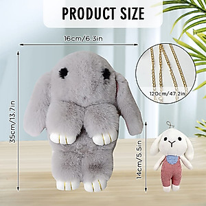 YUNPLAN Faux Rabbit Fur Crossbody Handbag Shoulder Bag with Kawaii Bag Keychain, Stuffed Animal Backpack for School Girls, Easter Gifts for Toddlers Backpack for Girls Women (Red wine)