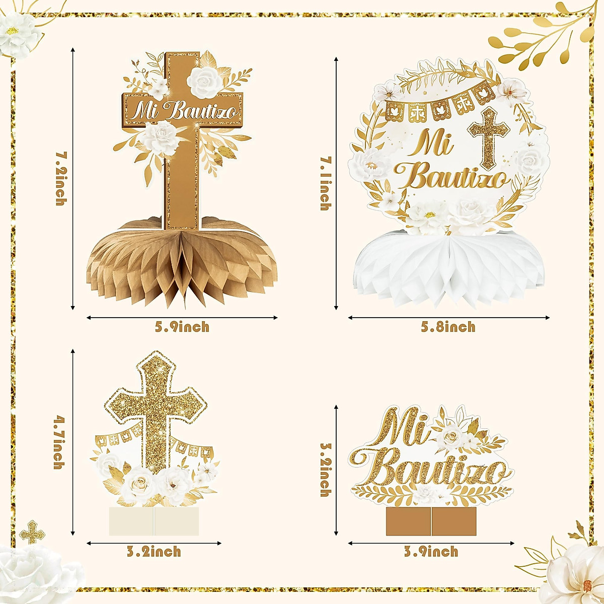 FFyhiinski Floral Mi Bautizo Honeycomb - 12P Christmas Cross Baptism Random Party Centerpiece Sage Glitter God White Religious Decor God Bless Confirmation Photo Props Girls Boys Birthday Baby Shower