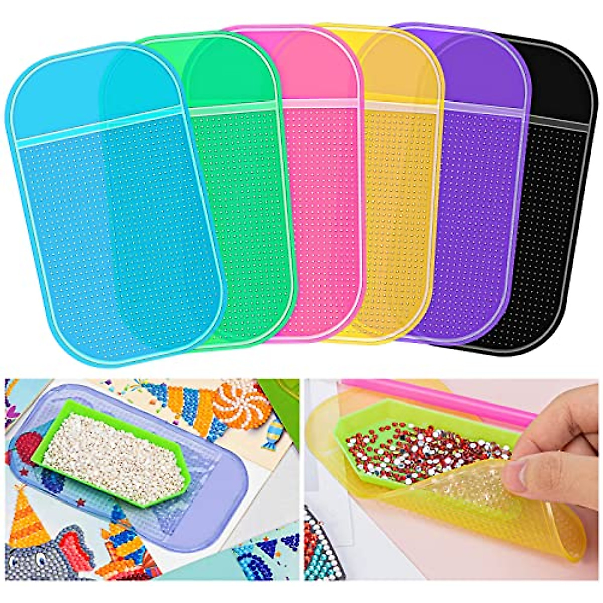 6 Pieces Anti-Slip Tools Sticky Mat for Diamond Painting, 5.6 x 3.3 Inch Non-Slip Universal Gel Pad for 5D Diamond Painting Accessories for Kids or Adults
