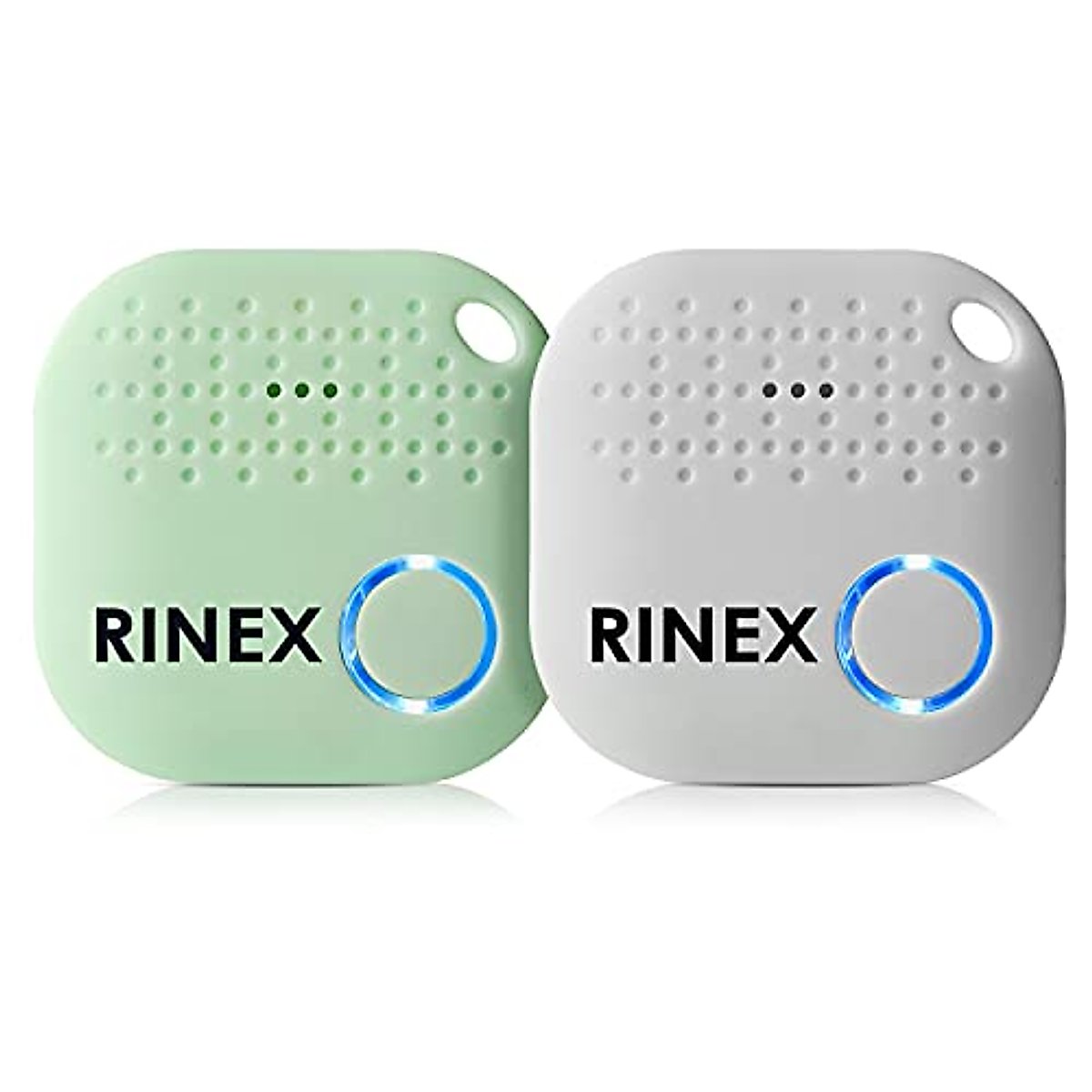Bluetooth Key Finder – Key Locator Device with App, Siri Compatibility, & Extra Battery – Anti-Lost Keychain Tracker Device for Phone by Rinex- 2 Pack & Green and White