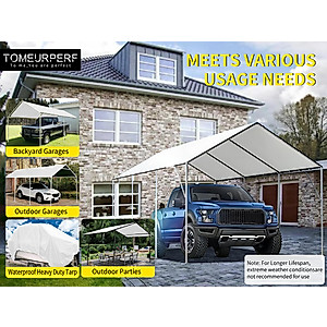 12x20 Ft Carport Canopy Replacement Cover for Canopy Tent Car Tent Garage Shelter Top Tarp White Portable Carport with 120lbs Tensile Strength Ties (Only Top Cover, Frame is not Included)
