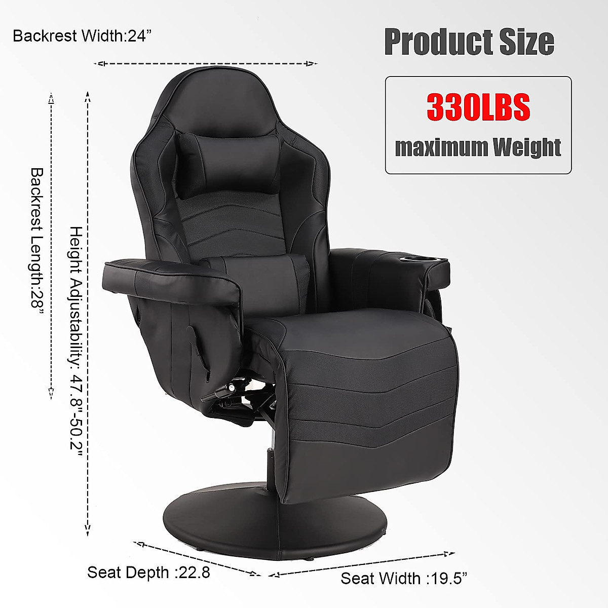 TITIMO Massage Gaming Chair,Ergonomic Adjusted Reclining Video Gaming Single Sofa, Pu Leather Chair with Footrest Headrest and Lumbar Support (Black)