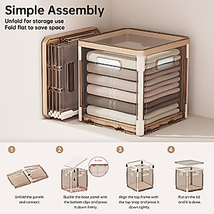 HAIXIN Stackable Storage Bins with Lid - Collapsible Storage Cube Plastic Multipurpose Containers See-through Storage Box for Cube Organizer Shelf Closet, 4 Pack (Beige, 10.5 Inch)