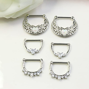 FLOGWE 14G 316L Heart Nipple Cliker Surgial Steel Opal Nipple Ring Nipple Piercing Jewelry Shiny Heart Clear CZ Nipple Bars Nipple Barbell for Women…