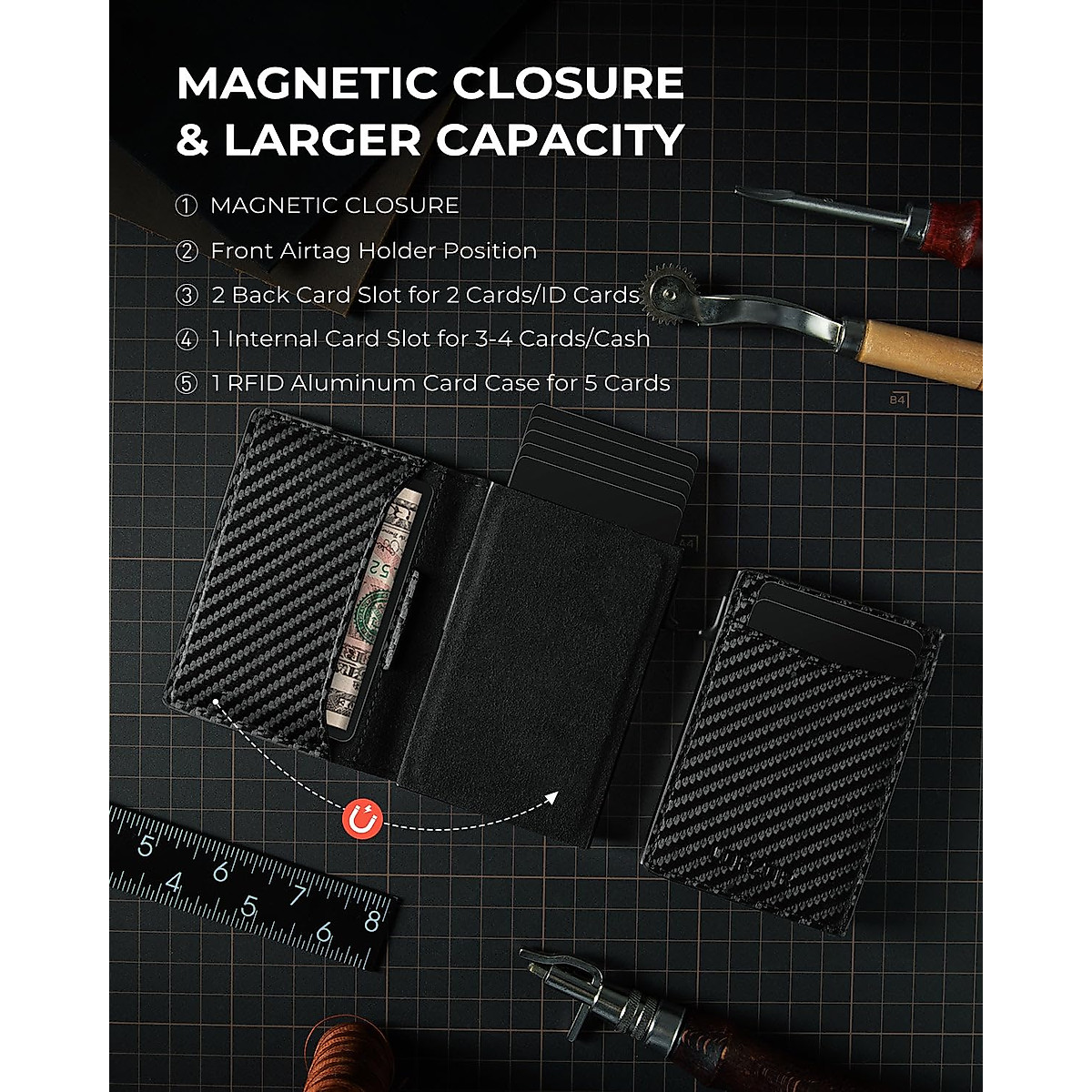 LORZOR Slim Airtag Wallet for Men, Bifold Leather Mens Wallets with Magnetic Closure, Smart Wallet RFID Blocking Pop Up Card Holder,Minimalist Wallet with Gift Box