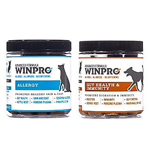 WINPRO All-Natural Allergy Relief and Gut Health Bundle, 120 Chews, Plasma Powered Grain Free Soft Chews Providing Relief from Itchy, Irritated Skin, Digestive Health and Immunity