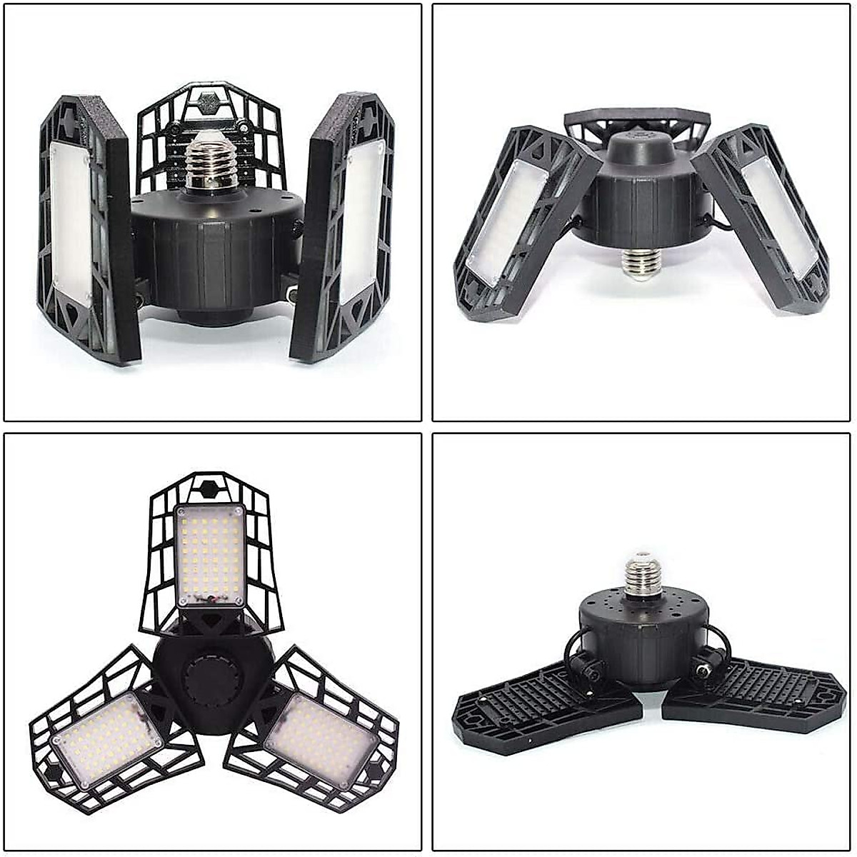 KONPWAY Deformable LED Garage Light - 6000 Lumen 2800K Warm Light 60W, Three Leaf Garage Organization Ceiling Lighting 2-Pack