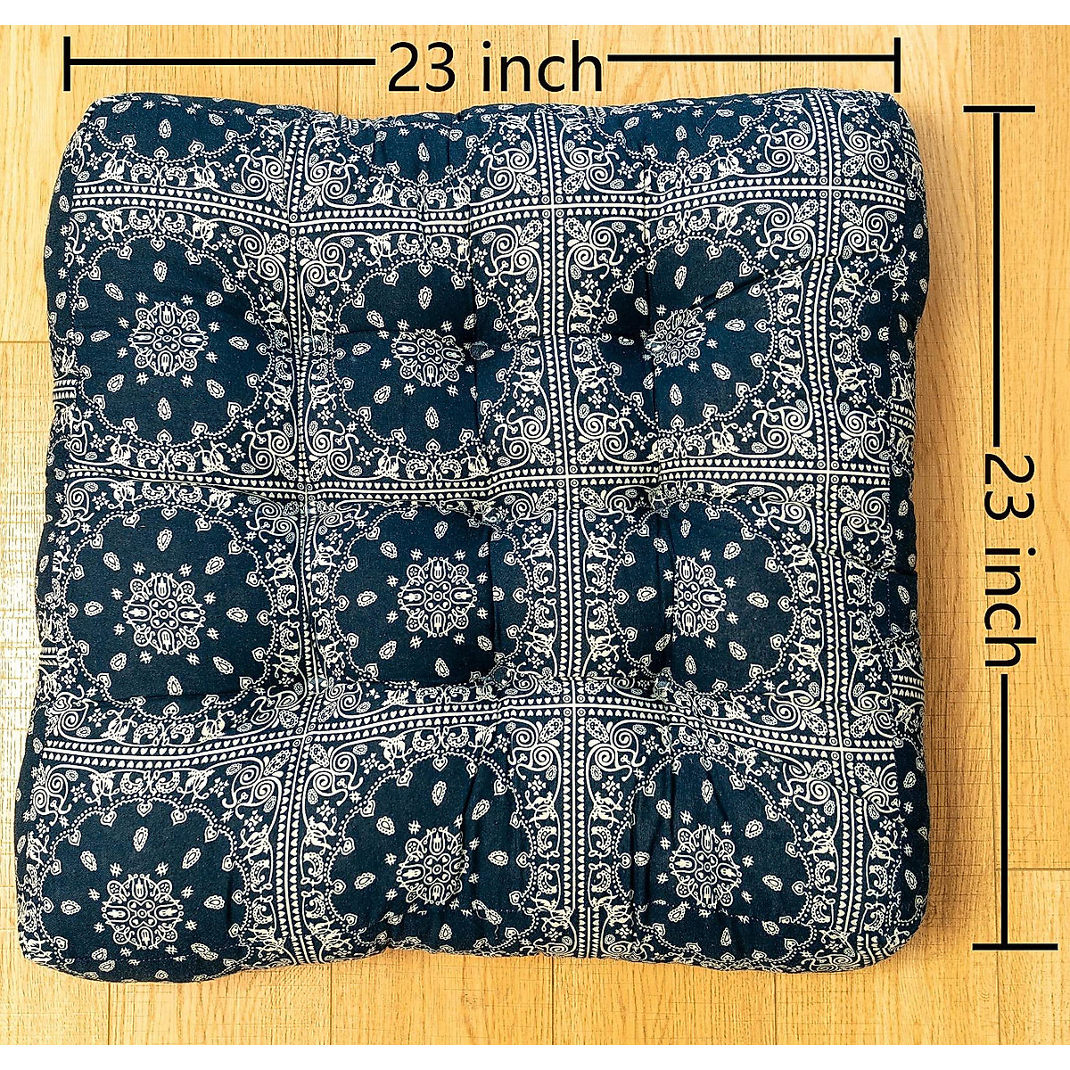 SHAREMILY Square Floor Cushion Cotton Linen Floor Pillow Solid Tufted Meditation Yoga Tatami Seating Cushion for Living Room Balcony Bay Window Bedroom Garden Party, 23x23 Inch, Blue Futon