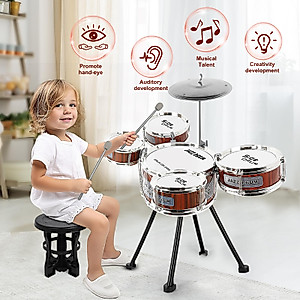 M SANMERSEN Kids Drum Set Jazz Drum Kit 8 Piece for Toddler Educational Percussion Musical Instruments Drum Toy Playset Xmas Gift for Boys Girls - Red