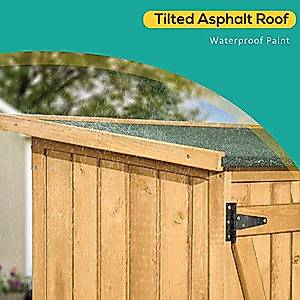 Outsunny Outdoor Storage Cabinet Wooden Garden Shed Utility Tool Organizer with Waterproof Asphalt Rood, Lockable Doors, 3 Tier Shelves for Lawn, Backyard, Natural