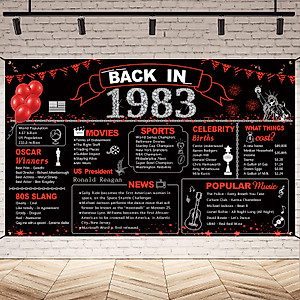 DARUNAXY Red 41st Birthday Party Decorations Black Red Back in 1983 Banner 41 Year Old Birthday Party Poster Supplies Vintage 1983 Backdrop Photography Background for Men & Women 41st Class Reunion