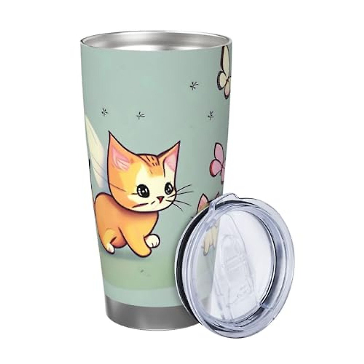 WXZYFP Car cup (single silver rim), can use a straw or drink directly, easy to use.Kitten Butterfly