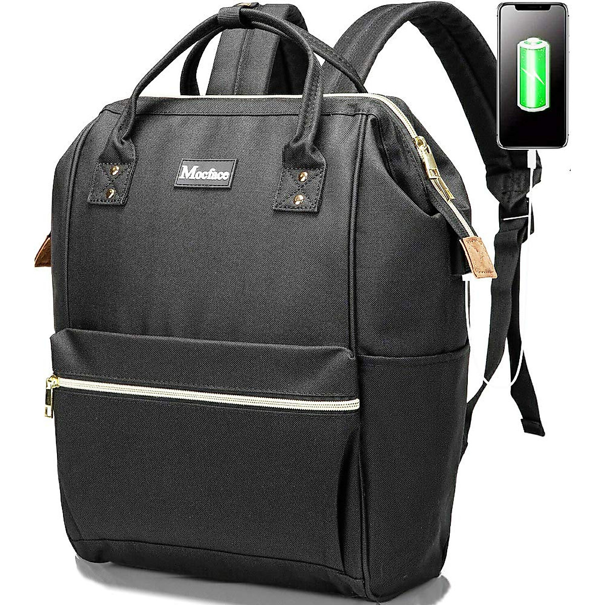 MOCFACE Laptop Backpack for Women,15.6 Inch Stylish College School Backpack with USB Charging Port,Water Resistant Casual Daypack Computer Backpack for Girls/Nurse/Teacher/Travel-Black