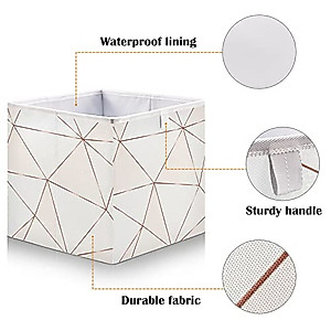 ALAZA Collapsible Storage Cubes Organizer,Stylish Rose Gold Triangles Storage Containers Closet Shelf Organizer with Handles for Home Office