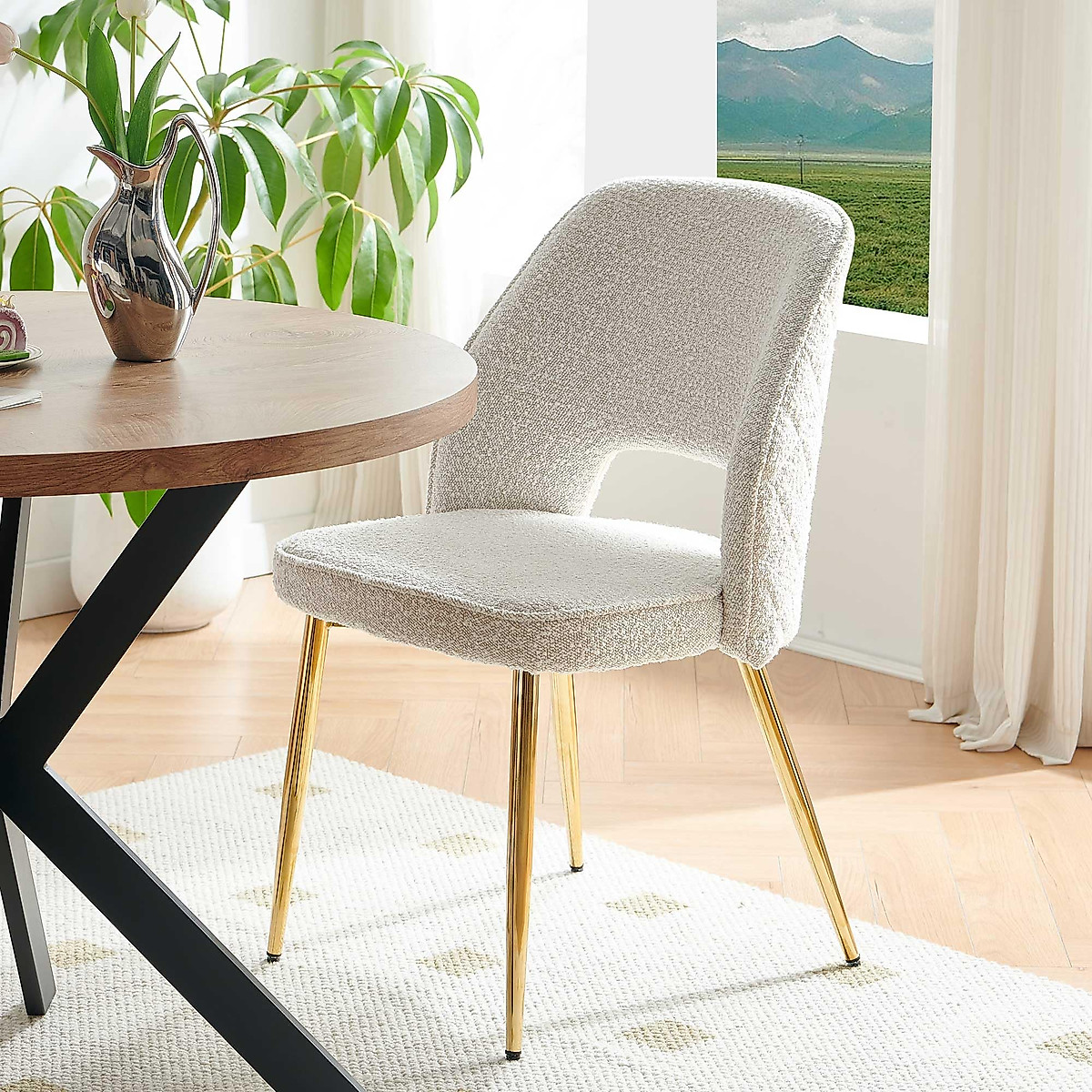 Homedot Dining Table Set for 4, Modern Faux Wood Round Table Easy Clean with 4 PCS Upholstered Dining Chair Armless, Comfortable Home Kitchen Chair with Solid Back.