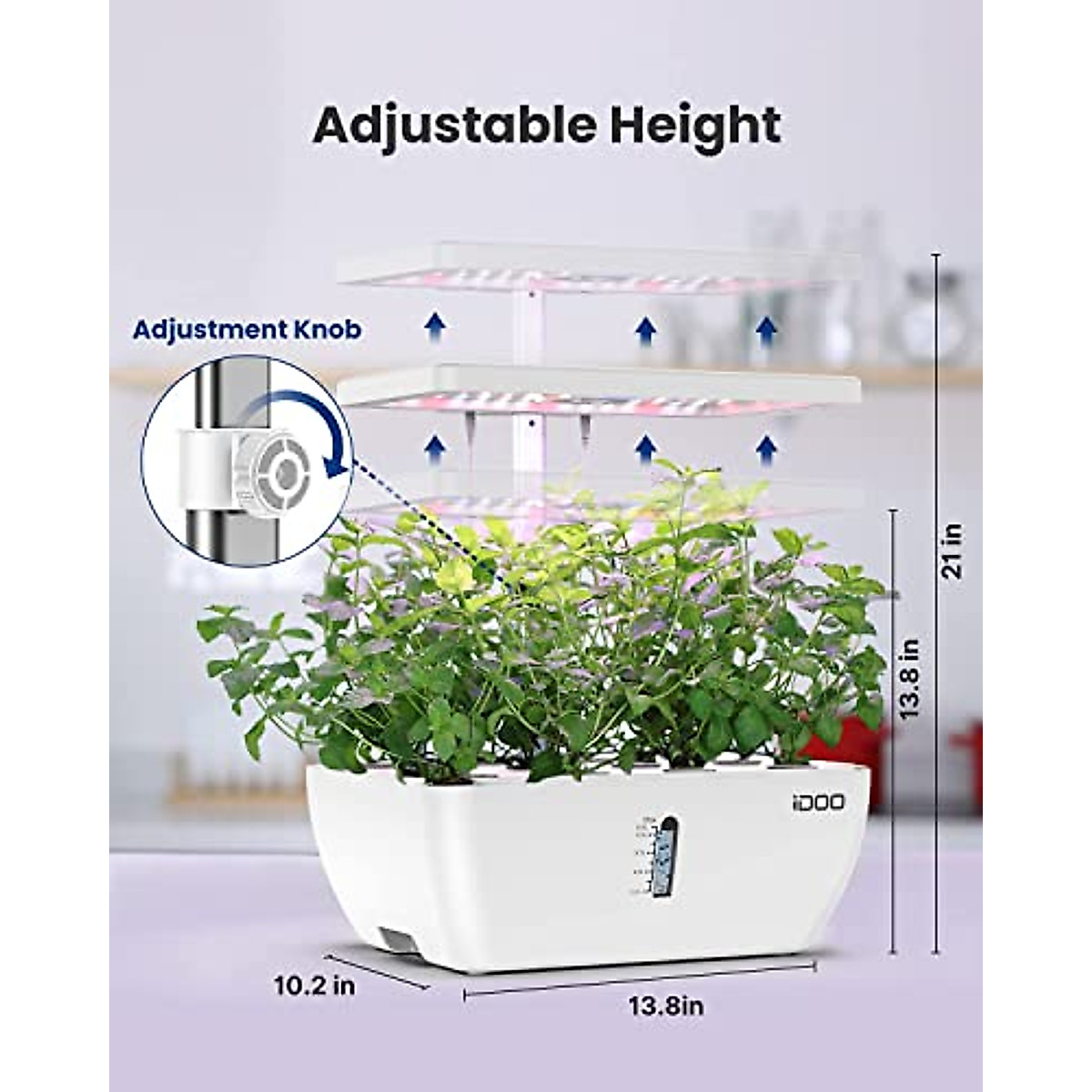 iDOO WiFi 12 Pods Hydroponic Growing System with 6.5L Water Tank, Smart Hydro Indoor Herb Garden Up to 14.5", Plants Germination Kit with Pump System, Fan, Grow Light for Home Kitchen Gardening, White