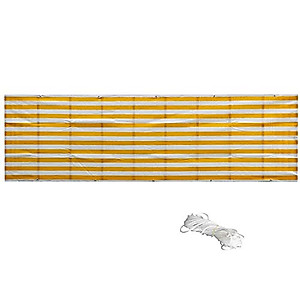 SLDHFE Balcony Privacy Screen 5 x 0.9 M Yellow and White Striped Windbreak Net Fence Sunshade Weatherproof HDPE Privacy Protector Balcony Cover with 24 Cable Ties and 66 Ft Rope