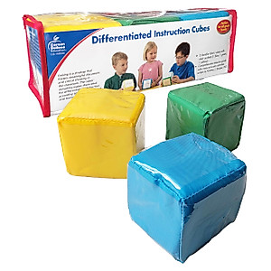Carson Dellosa Differentiated Instruction Cubes—Blue, Yellow, Green Foam Learning Cubes with Clear Pockets, Customizable Learning Activities and Cards for All Subjects (3 pc)
