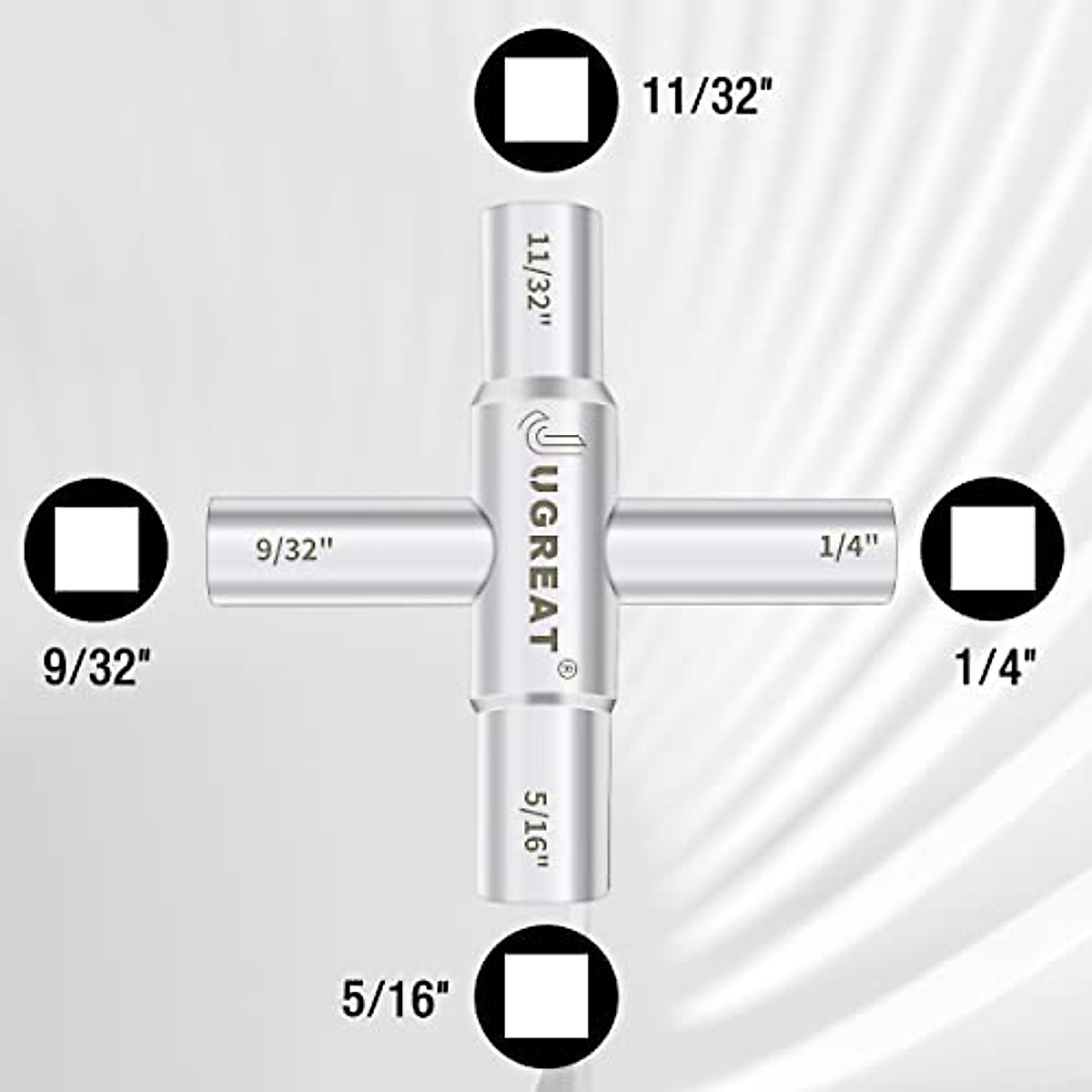 JUGREAT 4 Way Sillcock Water Key,Steel Multi-Function Utility Key For Faucet, Spigots,Valves (1Pack)