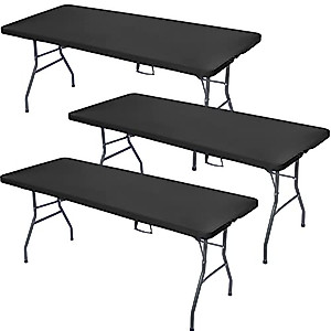 3 Pieces Spandex Tablecloth Stretch Fitted Tablecloth Polyester Fitted Picnic Table Cover Washable Folding Table Cover Rectangle Tablecloth with Elastic for Picnic Party(Black,72 x 30 x 30 Inch)